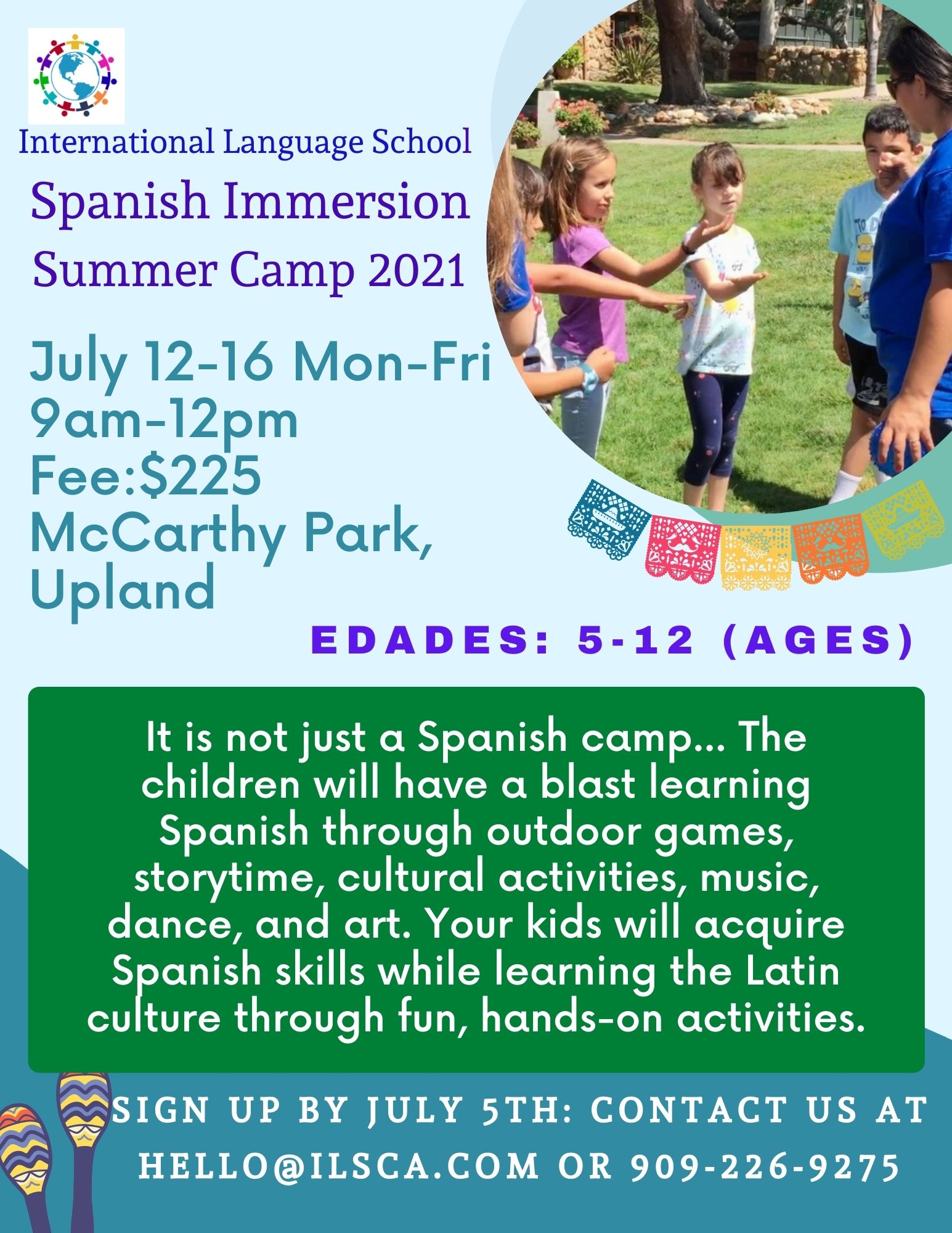 In-person Spanish Immersion Kids Summer Camp 2021, 7/12-16 - 9 am to 12 ...